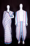 White Dobby Couple Set with Blue and Red Border and Stripes – Shramdaan